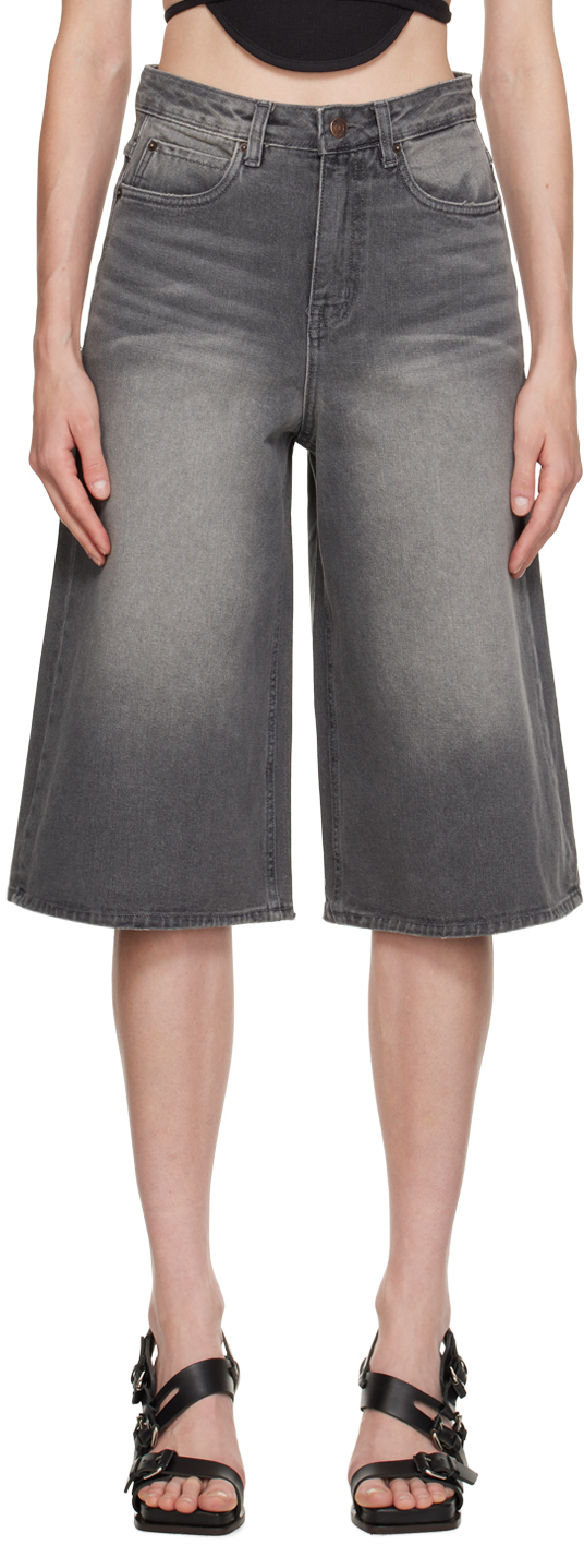 Gray Washed Denim Shorts by LOW CLASSIC on Sale