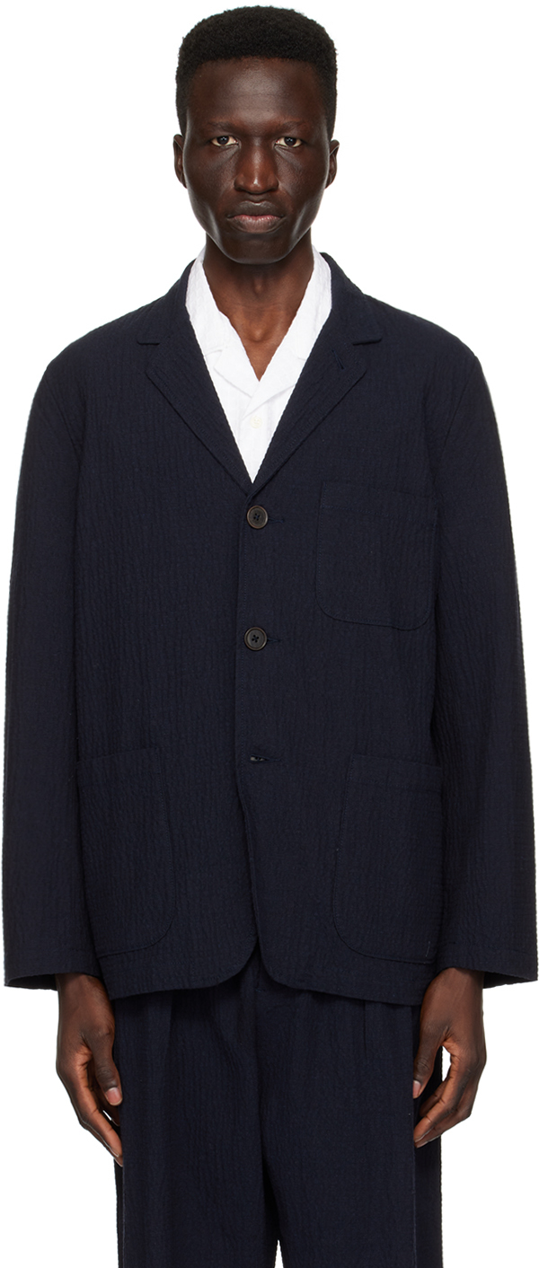 Navy Three-Button Blazer by Universal Works on Sale