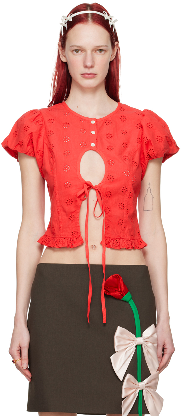 Red Cameo Blouse by Sandy Liang on Sale