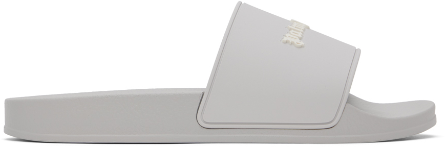 Gray Monogram Pool Slides by Palm Angels on Sale