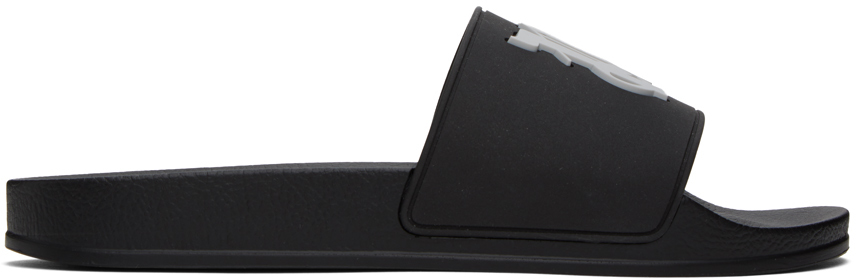 Black Monogram Pool Slides by Palm Angels on Sale