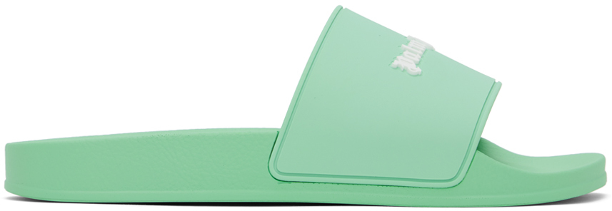 Palm Angels: Green Monogram Pool Slides | SSENSE UK