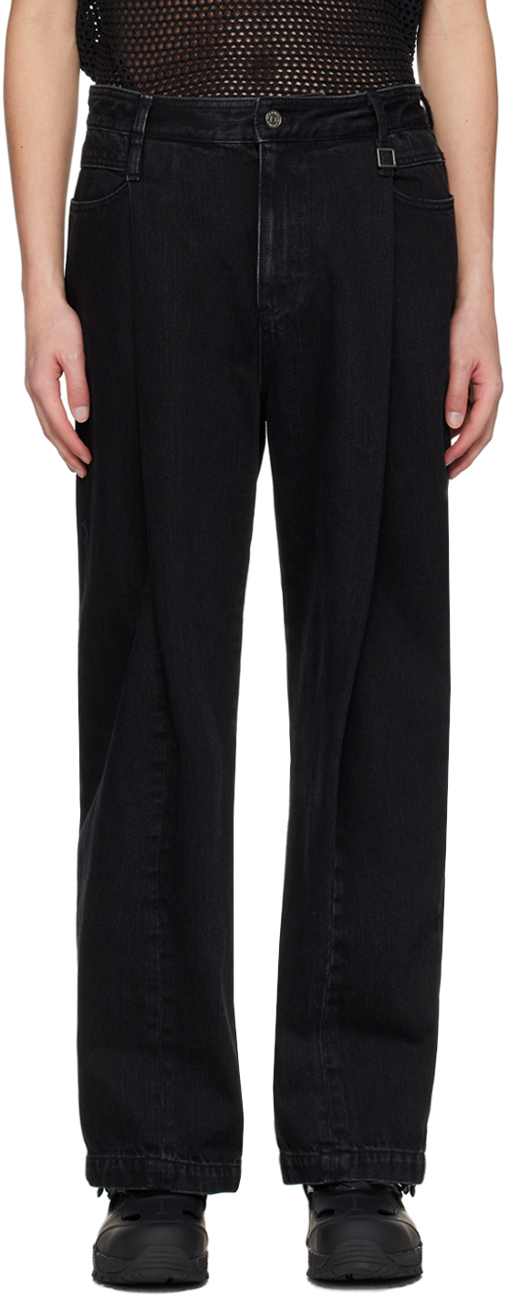 Black One-Tuck Curved Jeans by WOOYOUNGMI on Sale