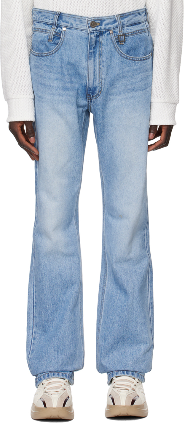 Blue Straight-Leg Jeans by WOOYOUNGMI on Sale