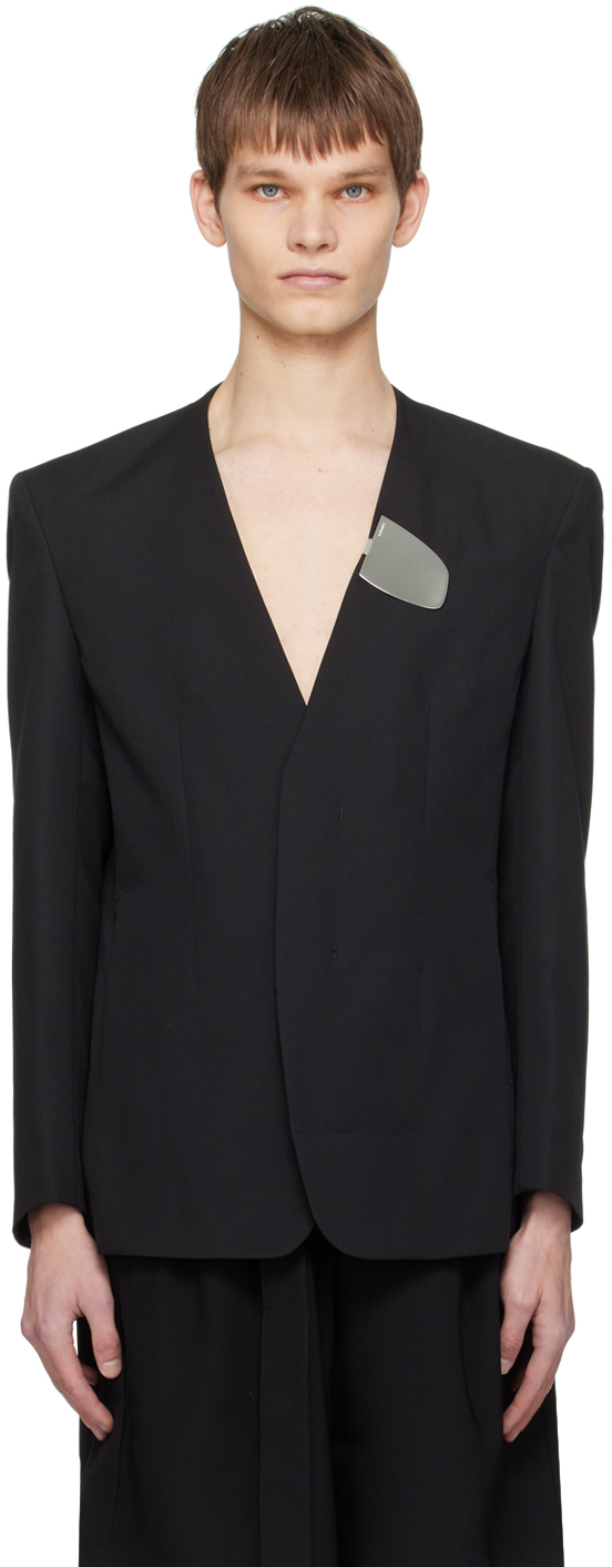 Black Y-Neck Blazer by ATTACHMENT on Sale