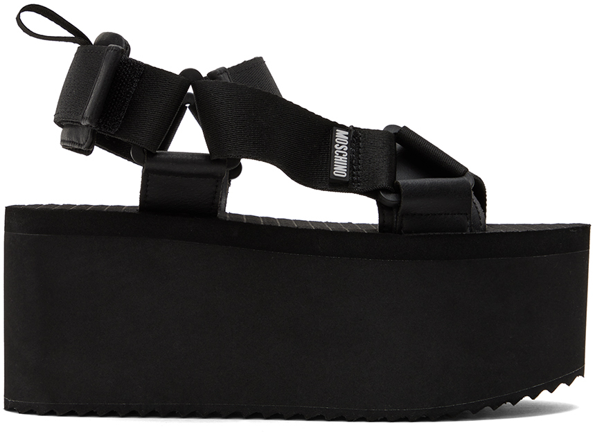 Black Wedge Sandals by Moschino on Sale
