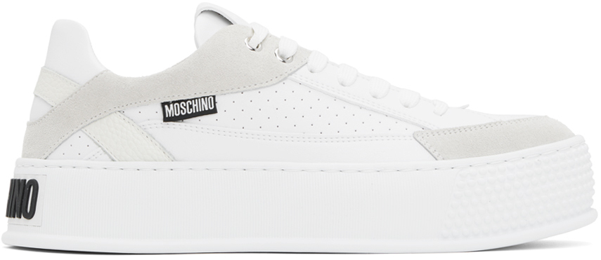 Moschino: Baskets blanc et gris à semelle texturée | SSENSE France