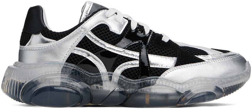 Black Mesh Teddy Transparent Sole Sneakers by Moschino on Sale