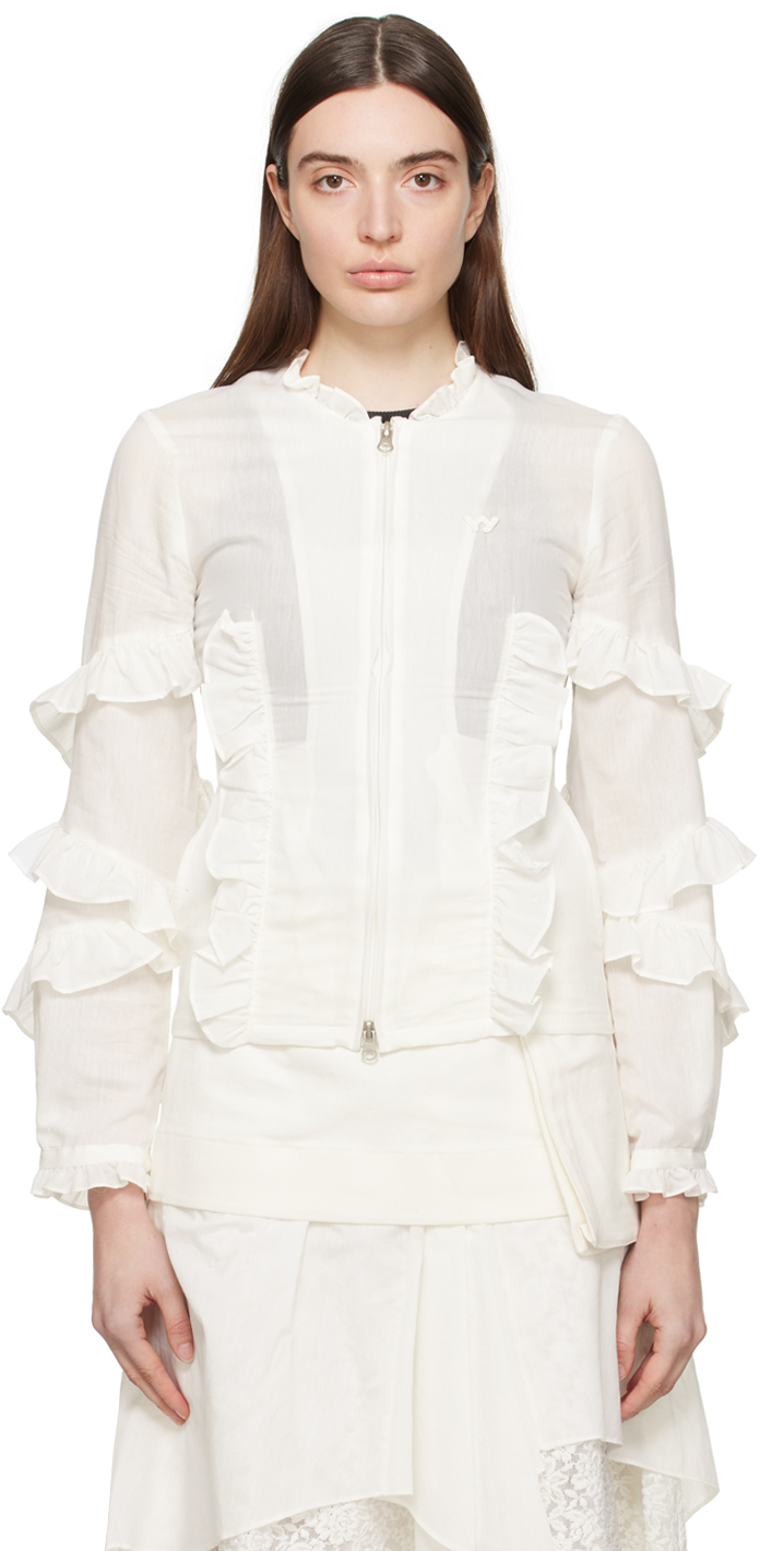 White Frill Shirt by OPEN YY on Sale