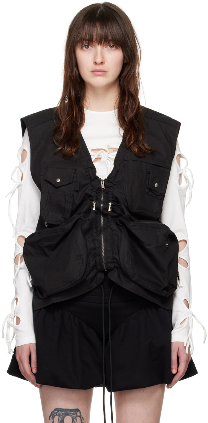 Black Drawstring Vest by lesugiatelier on Sale