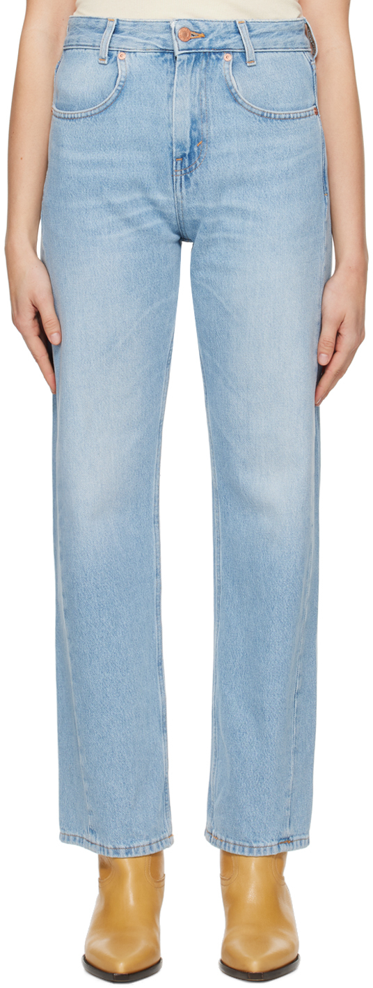 Blue Curved Jeans by BITE on Sale