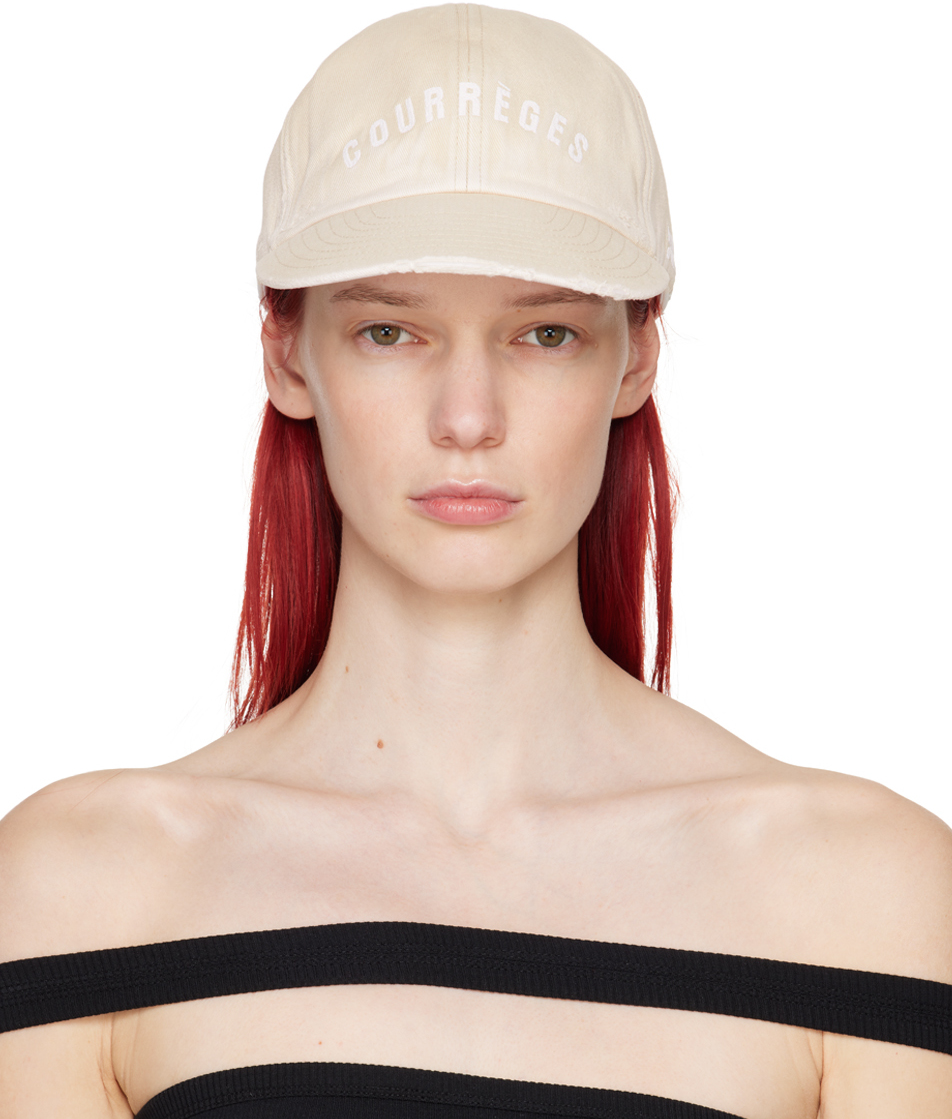 Courrèges: Casquette beige à logos brodés et à effet usé | SSENSE France
