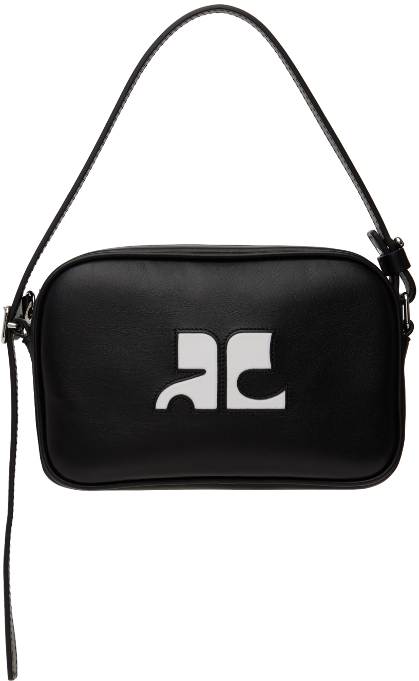 Black Slim Leather Camera Bag by Courrèges on Sale