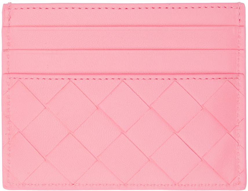 Bottega Veneta: Pink Intrecciato Card Holder | SSENSE Canada
