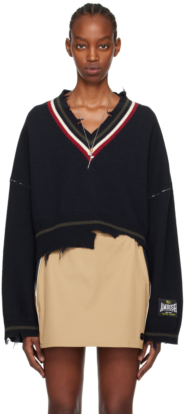 AMBUSH: Navy Dangled Sweater | SSENSE Canada
