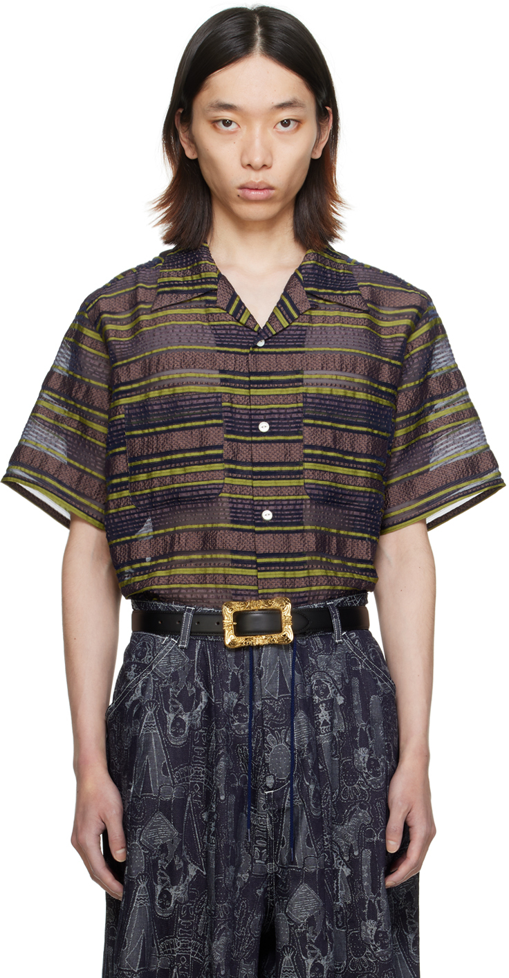 Navy & Brown One-Up Shirt by NEEDLES on Sale