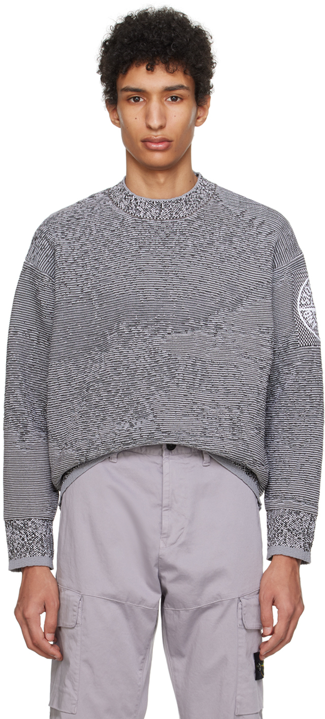 Stone Island: Gray Mock Neck Sweater | SSENSE UK