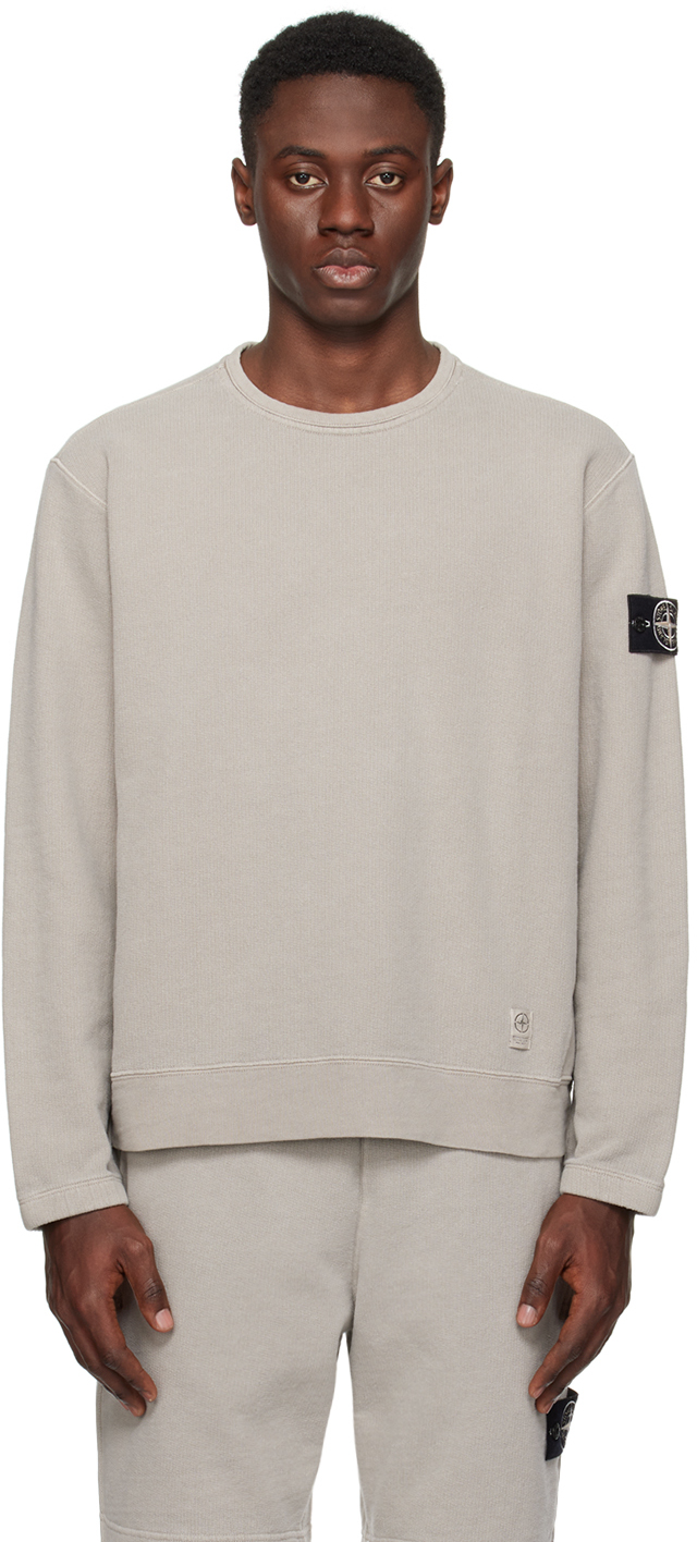 Stone Island: Pull molletonné gris à écusson - CLOSED LOOP PROJECT ...