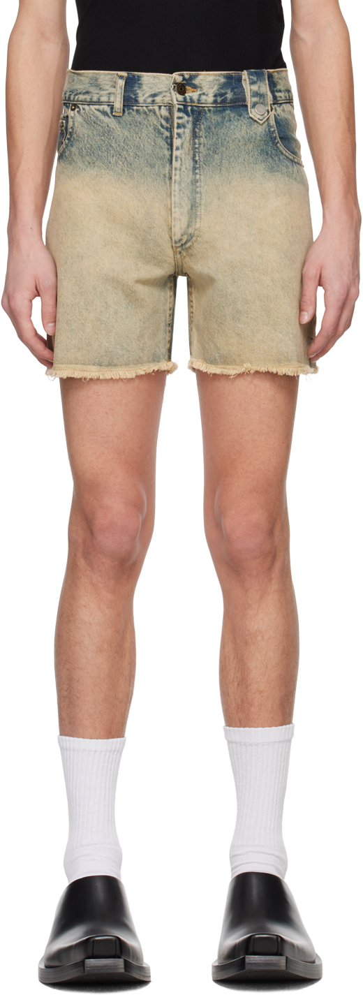 Blue Stonewashed Denim Shorts by EGONlab on Sale