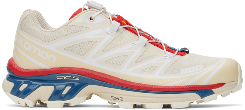 Salomon: Beige & Red XT-6 Sneakers | SSENSE