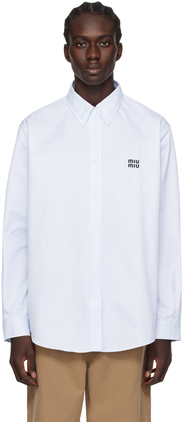 Miu Miu: Blue Striped Shirt | SSENSE Canada