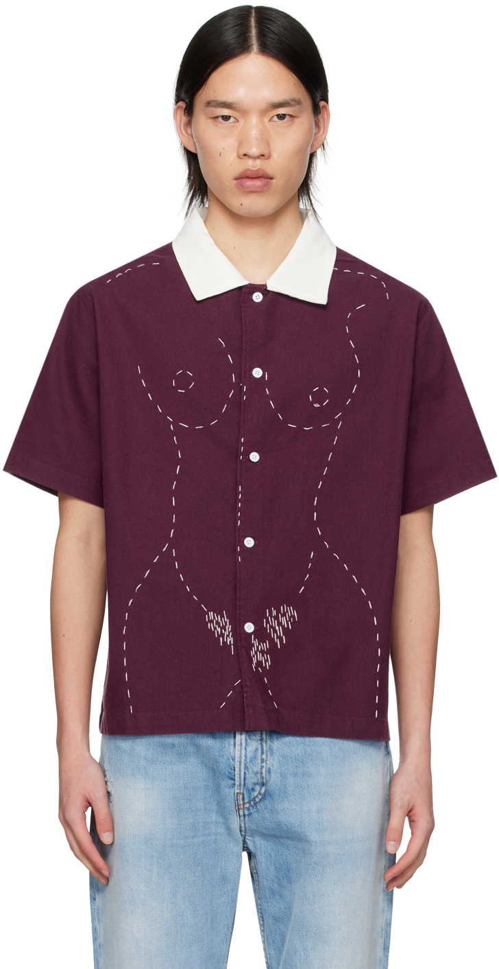 Burgundy Embroidered Figure Shirt by KidSuper on Sale