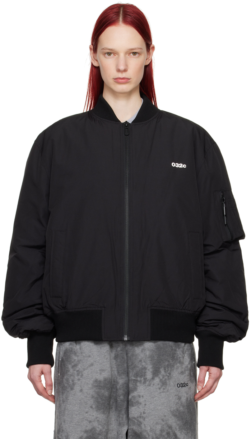 032c: Black 'Nothing New' Bomber Jacket | SSENSE