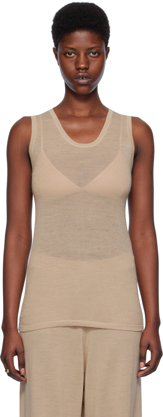 Beige Super Fine Tank Top by Lauren Manoogian on Sale