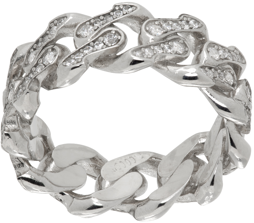 Silver Crystal Chain Ring by Emanuele Bicocchi on Sale