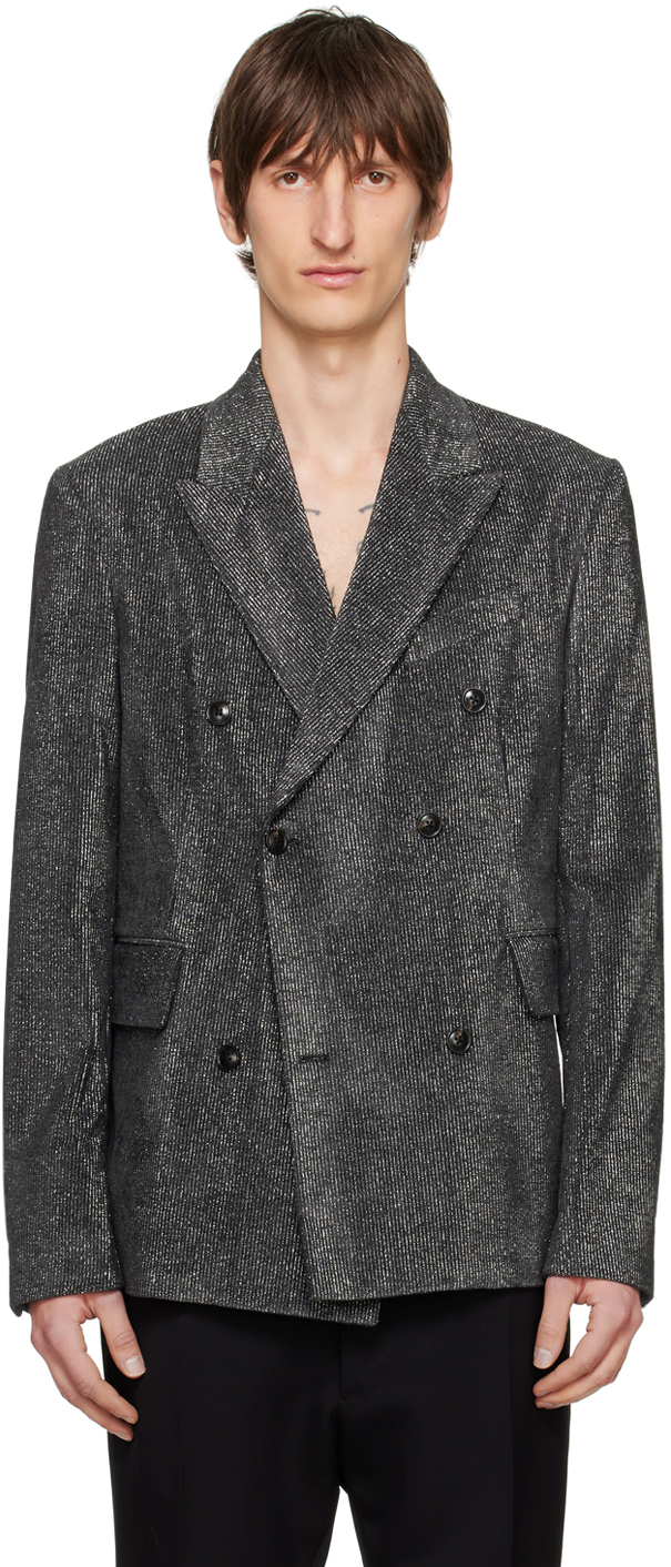 AMIRI: 그레이 & 실버 DB 쉬머 블레이저 | SSENSE 대한민국