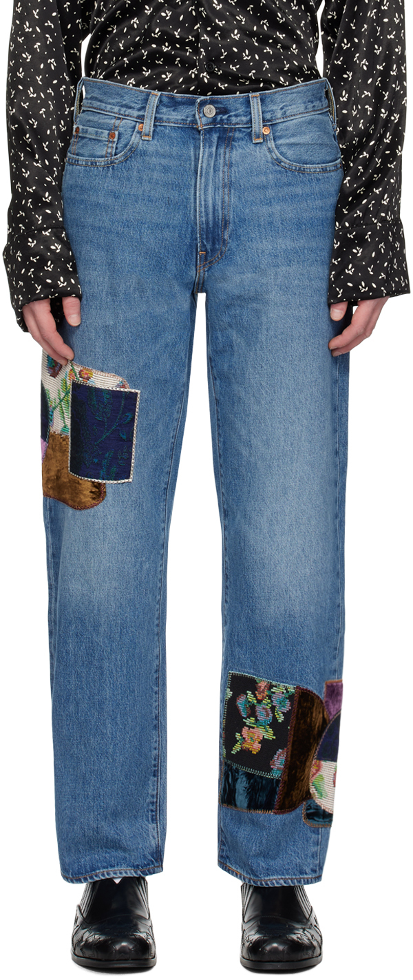 Anna Sui: SSENSE Exclusive Blue Patchwork Denim Jeans | SSENSE Canada