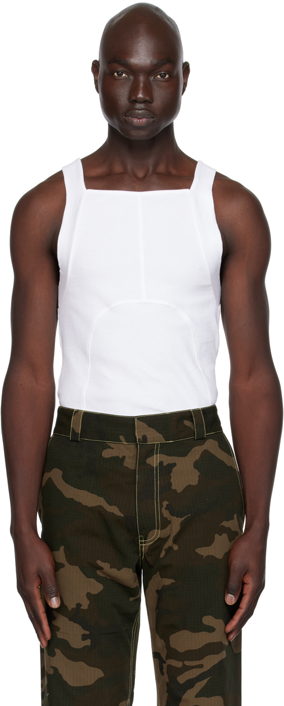 White Banded Dani Tank Top by K.NGSLEY on Sale