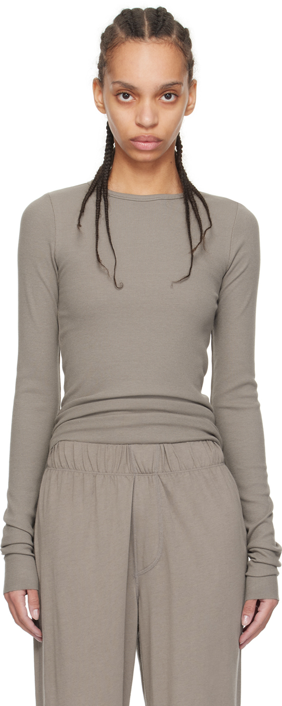 ÉTERNE: Taupe Fitted Long Sleeve T-Shirt | SSENSE
