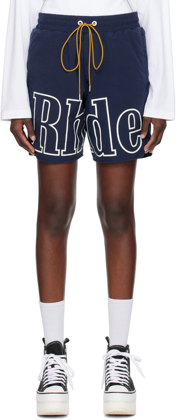 Short bleu marine à logo imprimé Rhude en solde