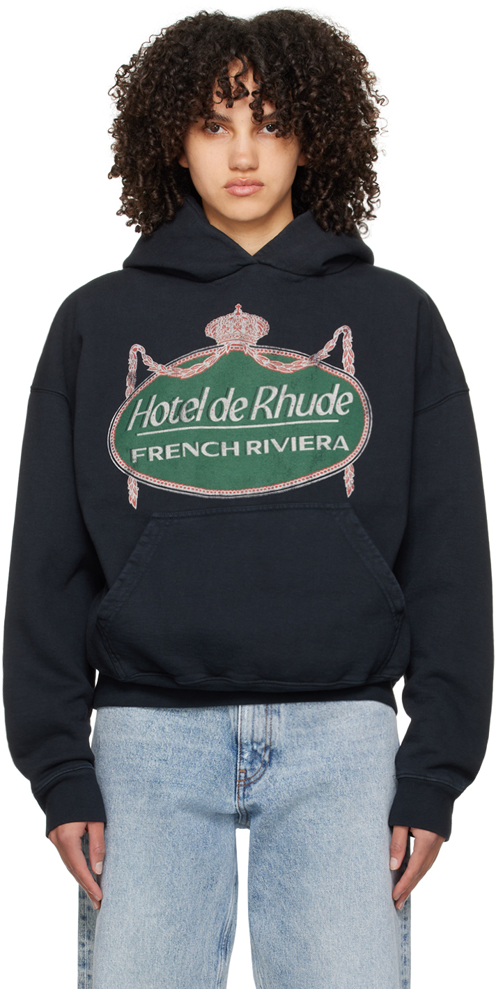 Black Riviera Hoodie by Rhude on Sale