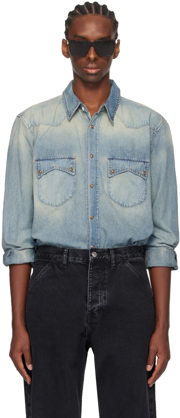 Blue Western Denim Shirt by Rhude on Sale