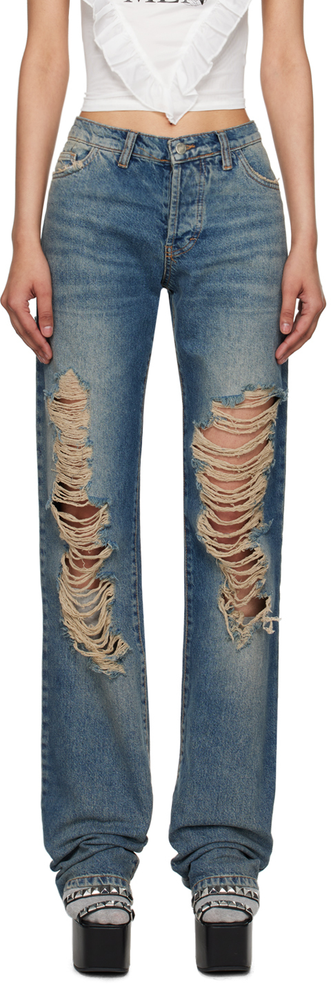 Blue Ripped Jeans by Ashley Williams on Sale
