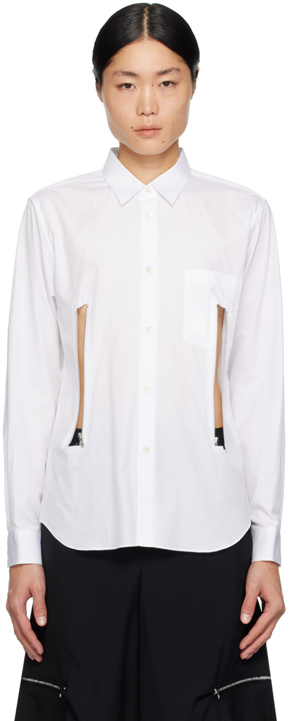 Black Comme des Garçons: White Zip Vent Shirt | SSENSE UK