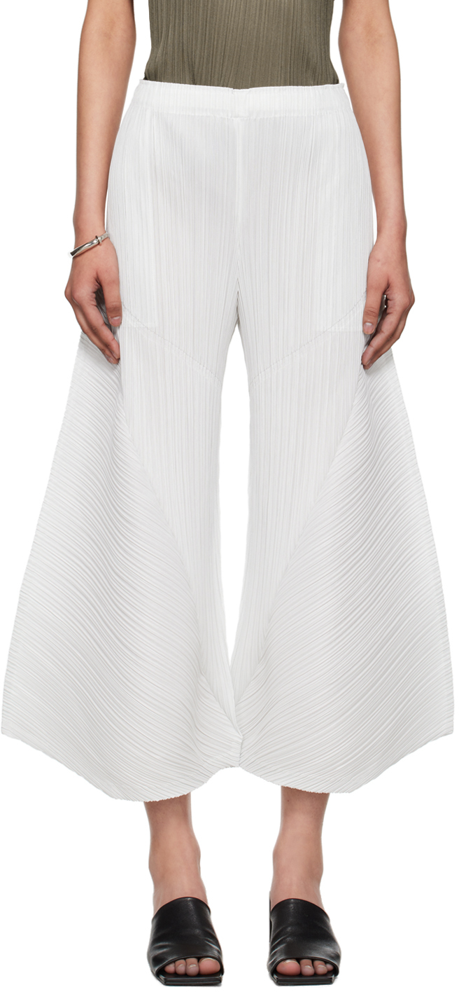 PLEATS PLEASE ISSEY MIYAKE: Off-White Thicker Bottoms 2 Trousers | SSENSE