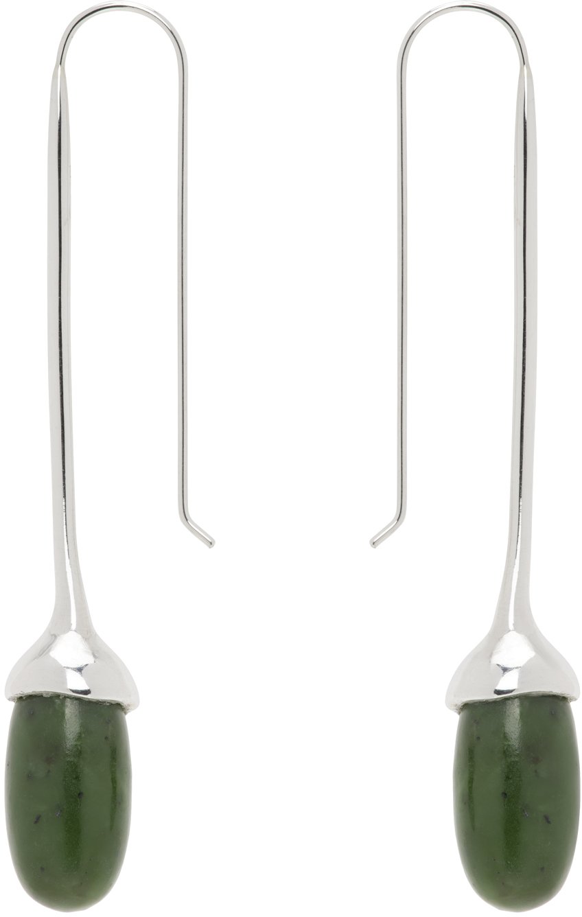 Silver & Green Long Dripping Stone Earrings by Sophie Buhai on Sale