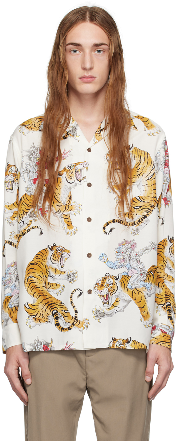 White Printed Shirt by WACKO MARIA on Sale