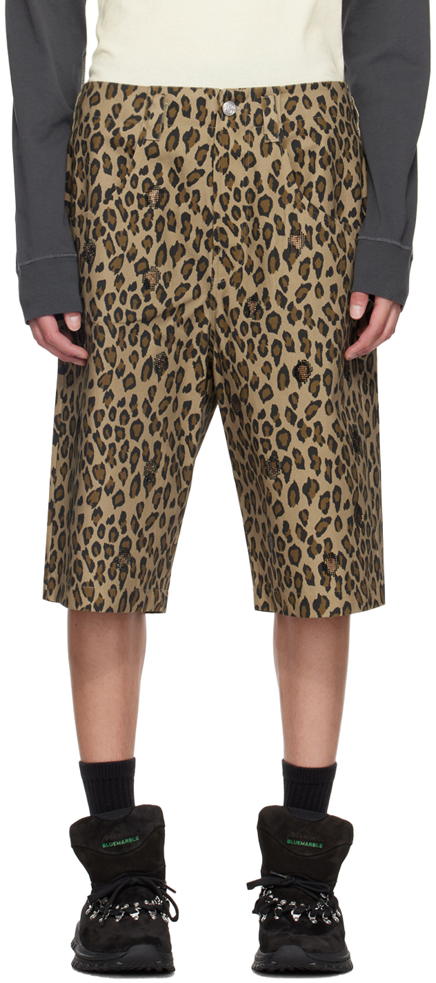 Beige & Brown Leopard Shorts by BLUEMARBLE on Sale