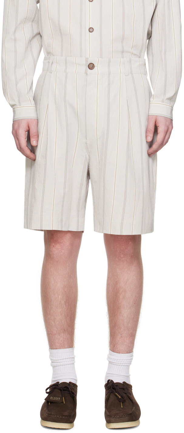 XENIA TELUNTS: White & Blue Stripe Bini Shorts | SSENSE