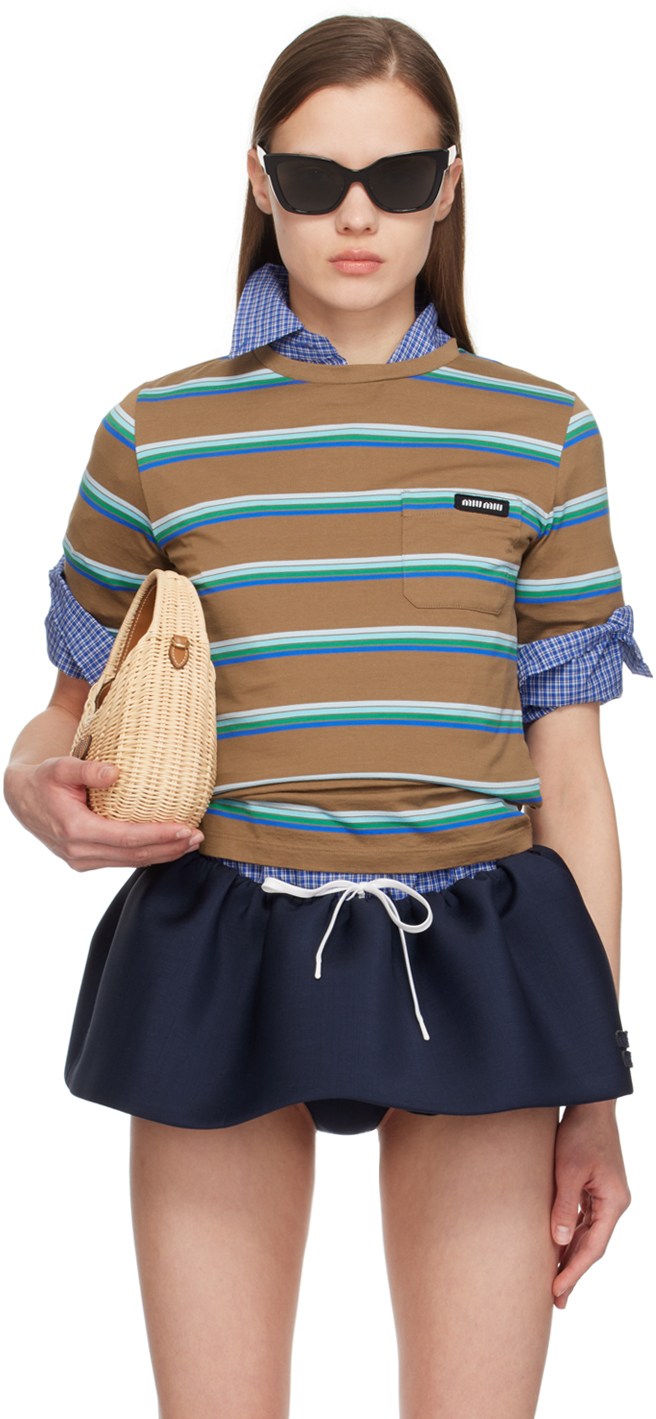 Miu Miu: Multicolor Striped T-Shirt | SSENSE Canada