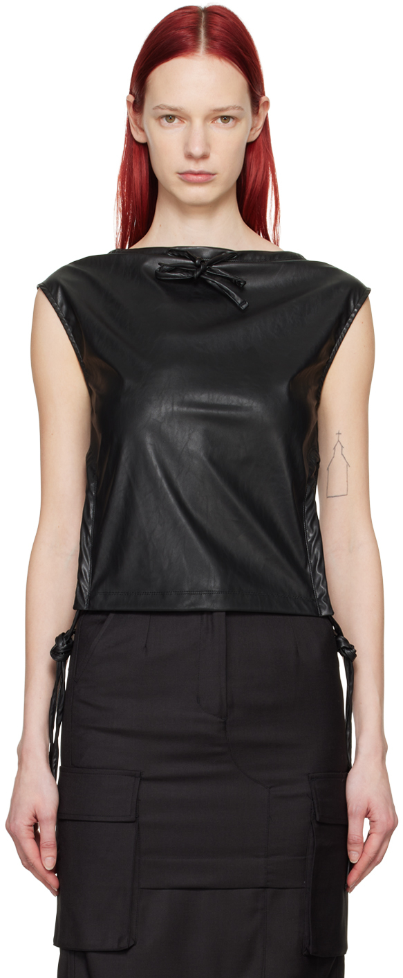 Youth: Black Drawstring Faux-Leather Tank Top | SSENSE