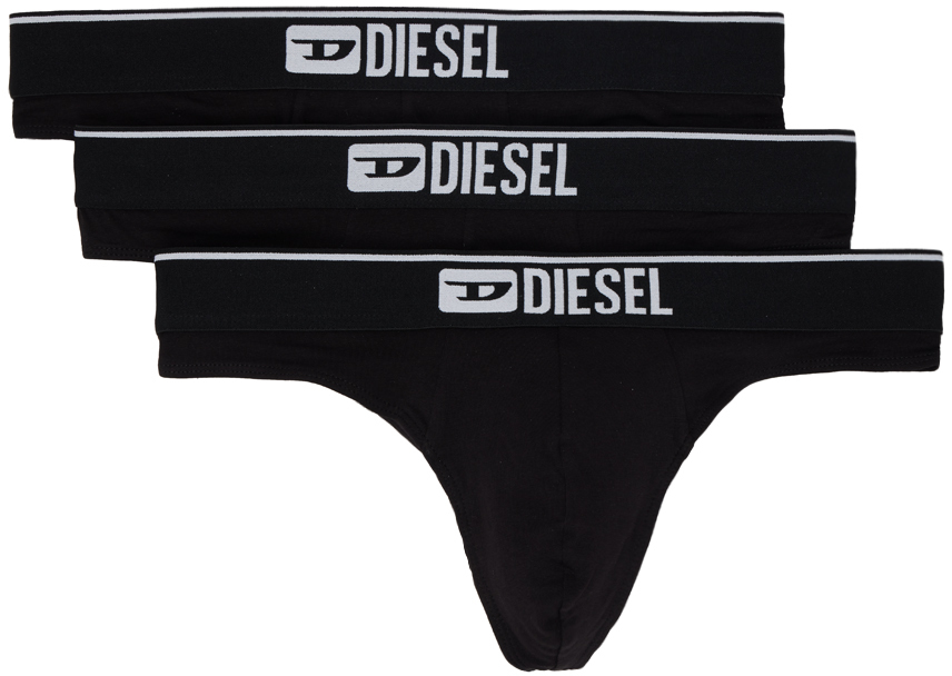 Diesel: Three-Pack Black Umbr-String Thong | SSENSE