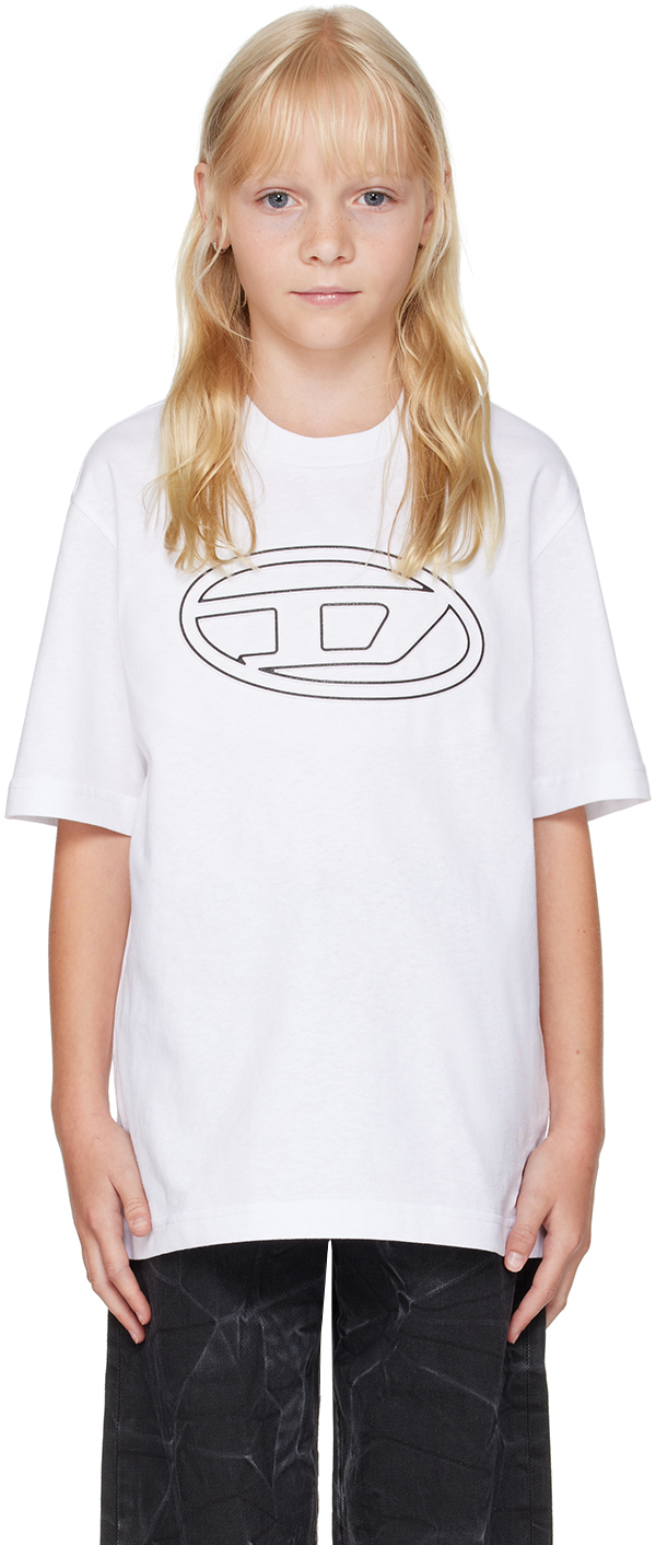 Kids White Logo Appliqué T-Shirt by Diesel on Sale
