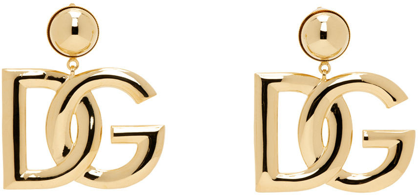 Dolce&Gabbana: Gold 'DG' Logo Clip-On Earrings | SSENSE