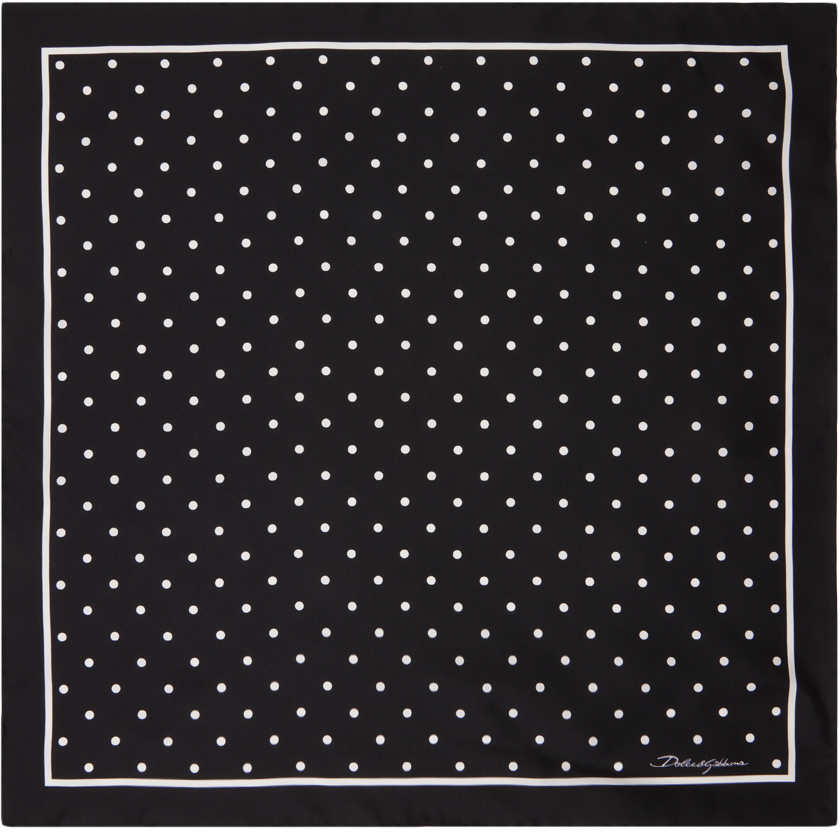 Black & White Silk Twill Polka-Dot Scarf by Dolce&Gabbana on Sale