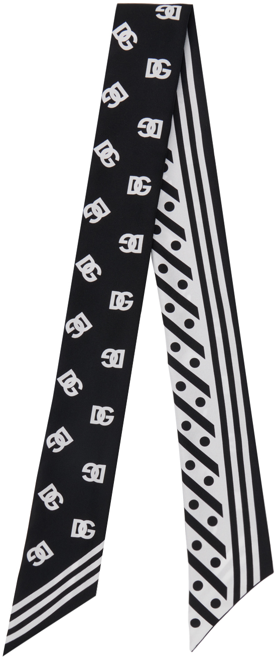 Dolceandgabbana Black And White Twill Dg Logo Headscarf Ssense